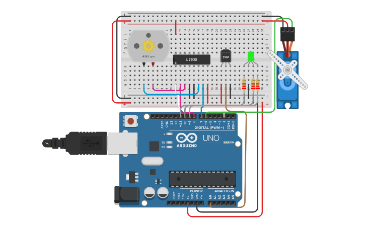 Circuit design M-E2: DC and Servo Motor - Tinkercad