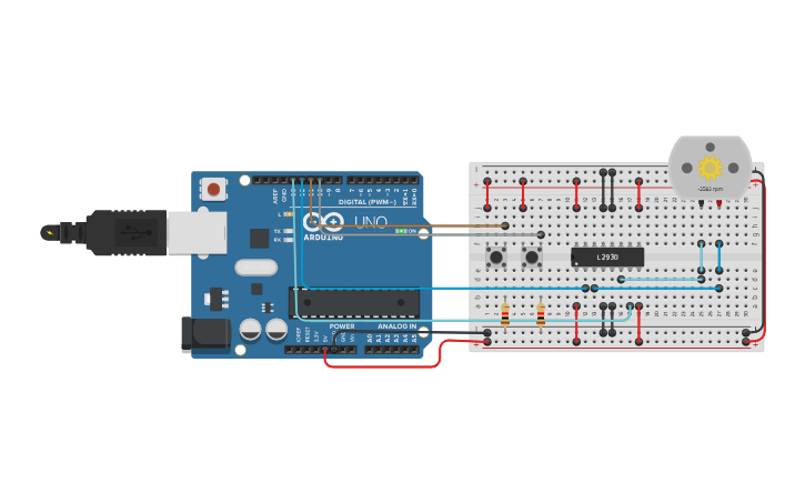 Circuit design forward reverse motor control with push button - Tinkercad
