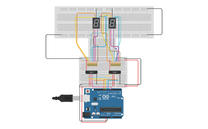 Circuit Design Arduino 2 Display A 7 Segmenti Tinkercad 9876