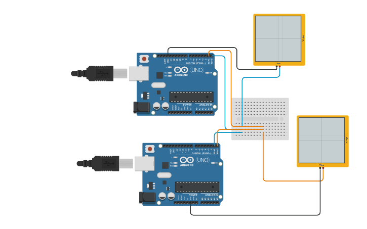 Circuit design Copy of Serial communication with Arduinos | Tinkercad Circuit design Copy of Serial communication with Arduinos | Tinkercad