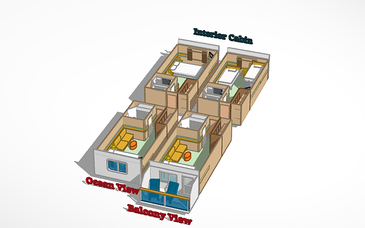 3D design Ocean View Balcony View and Interior Cruise Ship Cabins ...