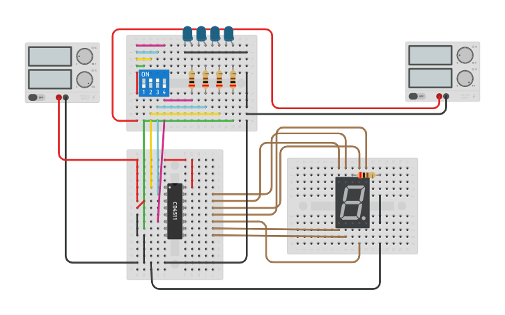 Circuit design BCD to 7-segment decoder - Tinkercad