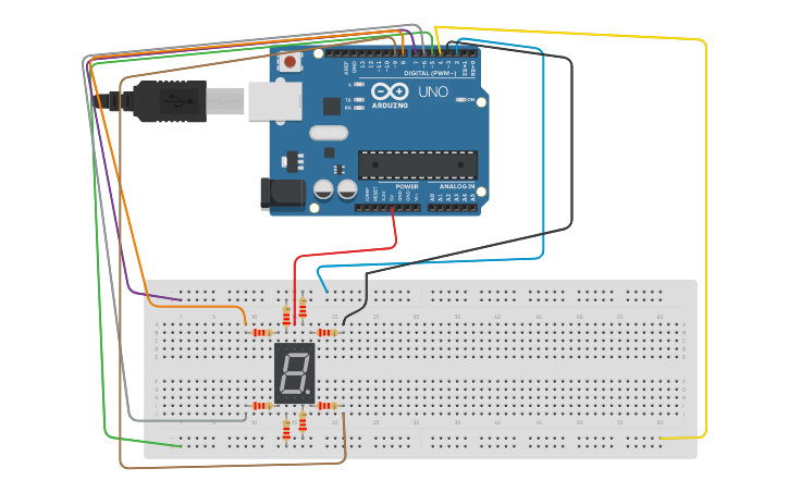 Circuit design arduino 0 a 9 | Tinkercad