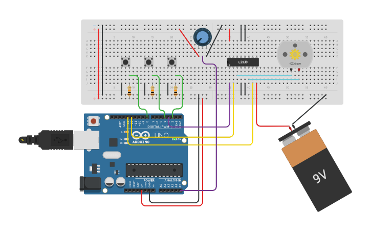 Circuit design dc motor controlling | Tinkercad