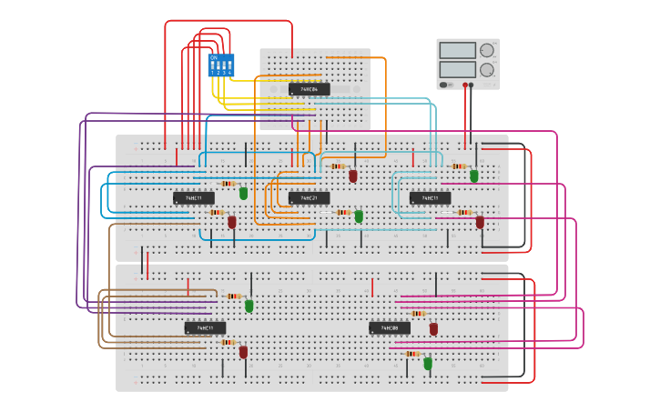 Circuit design BCD to decimal Decoder - Tinkercad