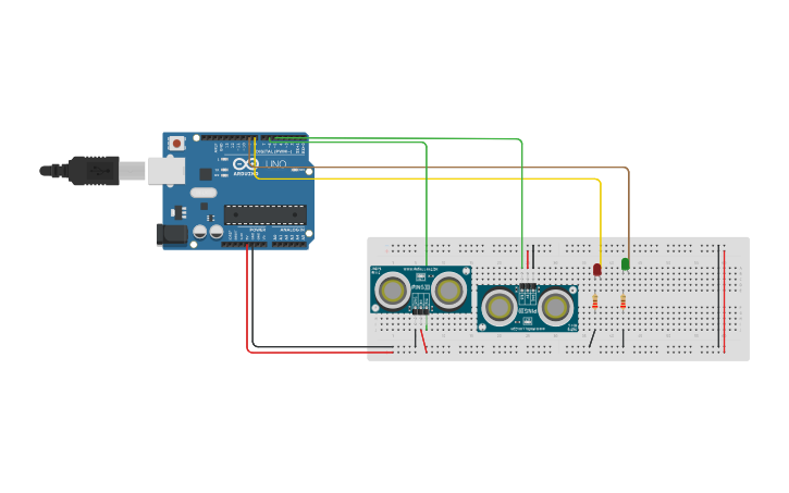 Circuit design Two Sensors With Two Lights - Tinkercad