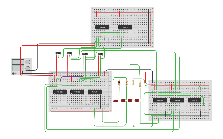 Circuit design Copy of BCD to Ex-3 | Tinkercad