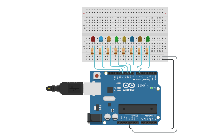Circuit design Interfacing LEDs - Tinkercad