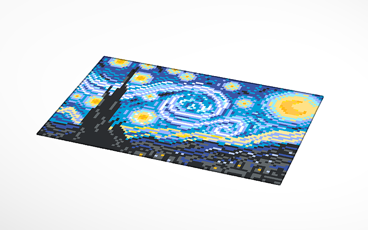 3D design Attempt at Starry Night Pixel Art - Tinkercad