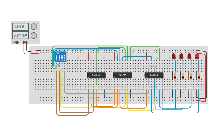 Circuit design 2:4 active high decoder - Tinkercad