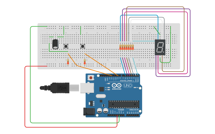 Circuit Design 0 9 Updown Counter Using A Microcontroller Arduino Tinkercad 