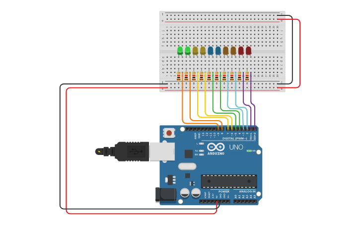 Circuit design LED Sequence 2 - Tinkercad