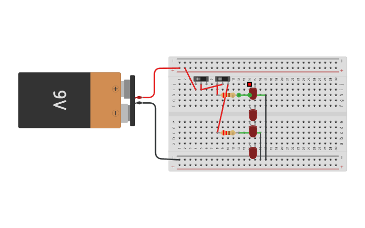 Circuit design Encender y apagar 4 leds con interruptor - Tinkercad Circuit design Encender y apagar 4 leds con interruptor - Tinkercad