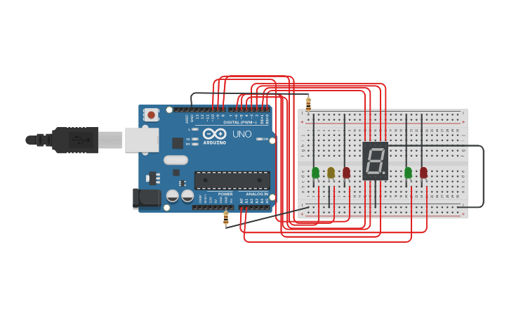 Circuit design Traffic lights with countdown - Tinkercad