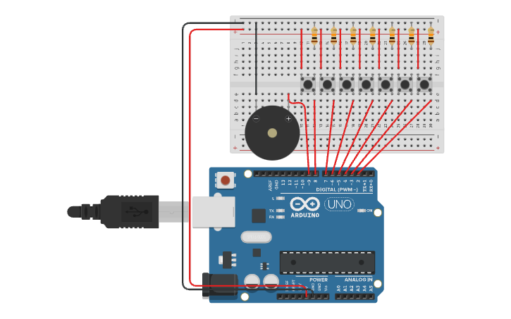 Circuit design C15: Piano Buzzer - Tinkercad