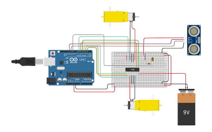 Circuit design SENSOR CON DOS MOTORES Y LED 2 - Tinkercad