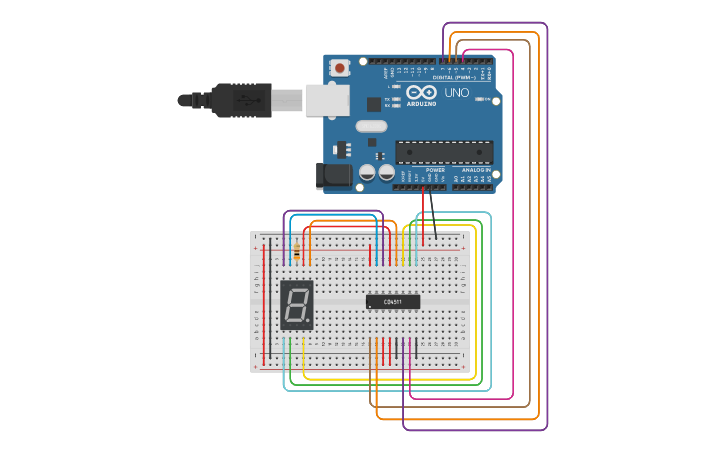 Circuit design Display de 7 Segmentos com CI | Tinkercad