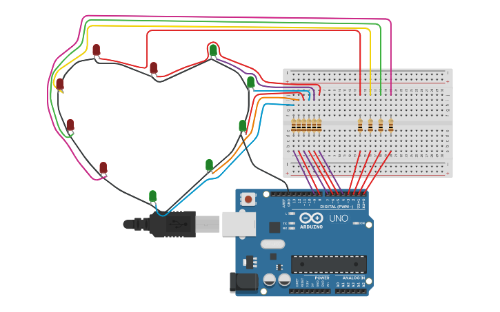 Circuit design Led trái tim - Tinkercad