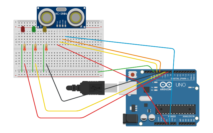 Circuit design Sensor ultrassônico - programa 2 | Tinkercad