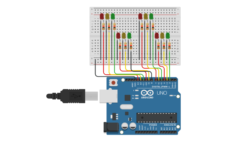 Circuit design Traffic Light - Tinkercad