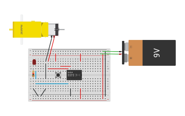 Circuit design Relay and motor switch - Tinkercad