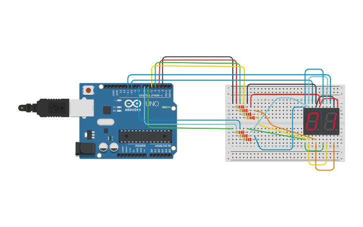 Circuit design 7-Seg multiplex - Tinkercad