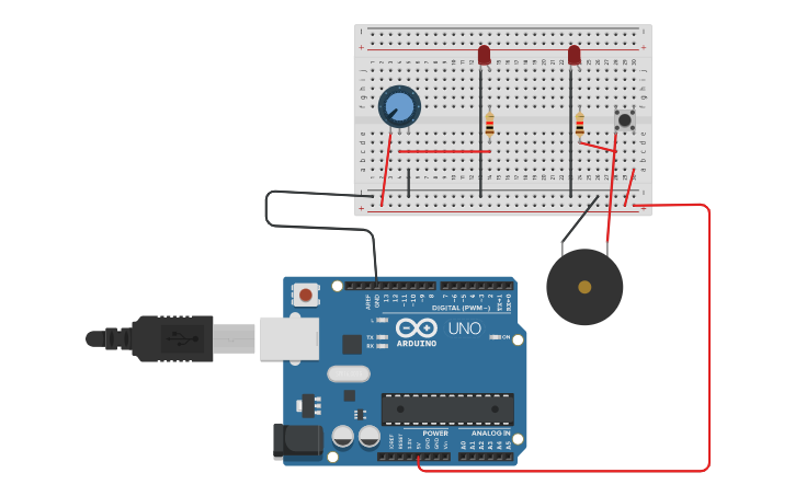 Circuit design ΑΡΝΤΟΥΙΝΟ, ΜΠΑΖΕΡ, ΚΟΥΜΠΙ & ΛΕΝΤ - Tinkercad