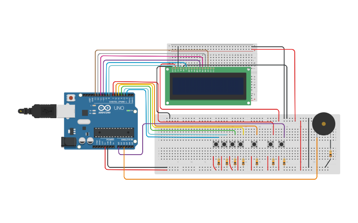 Circuit design Piano con LCD - Tinkercad