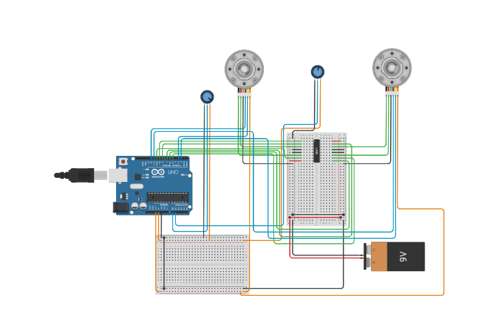Circuit design P-control Differential Drive | Tinkercad