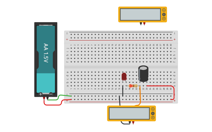 Circuit design 1. capacitor series connection LED - Tinkercad