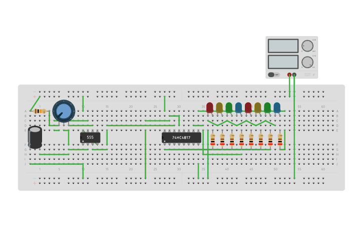 Circuit design IC 555 - Tinkercad