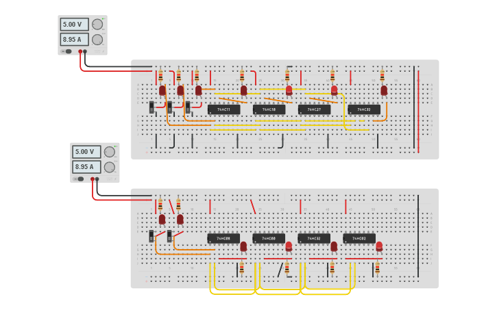 Circuit design Portas lógicas AND, NAND, OR e NOR com 2 e 3 entradas | Tinkercad