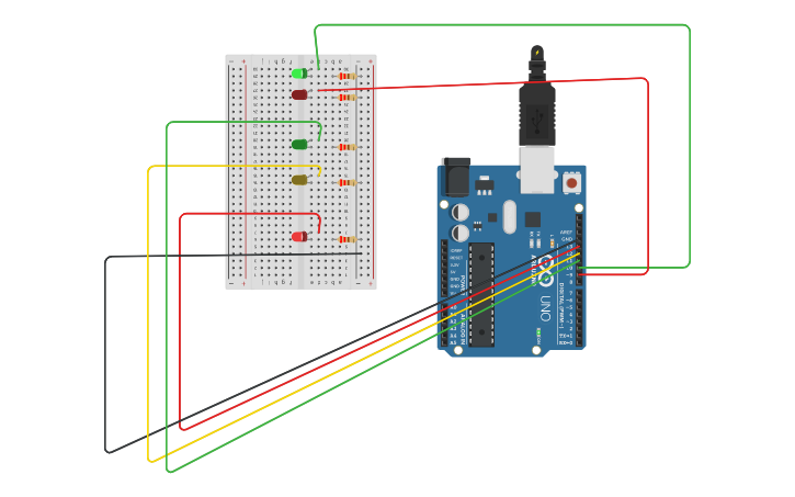 Circuit design Semáforo de Veículos e Pedestres | Tinkercad