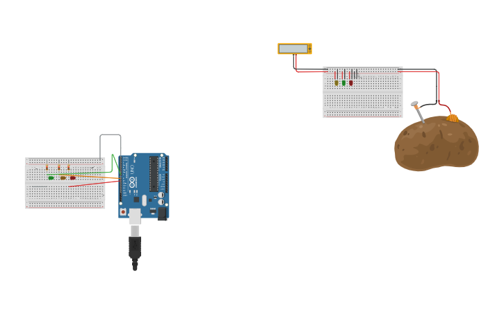 Circuit design Encendido de LED con una papa - Tinkercad