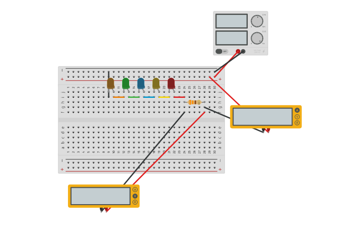 Circuit design mesuring voltage and current with power supply - Tinkercad