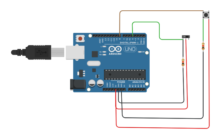 Circuit design Entradas digitales en una placa de arduino | Tinkercad