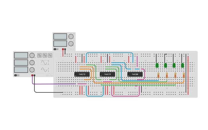 Circuit design Decade counter mod-10 - Tinkercad