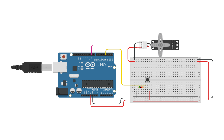 Circuit design Open/Close Servo "Door" - Tinkercad