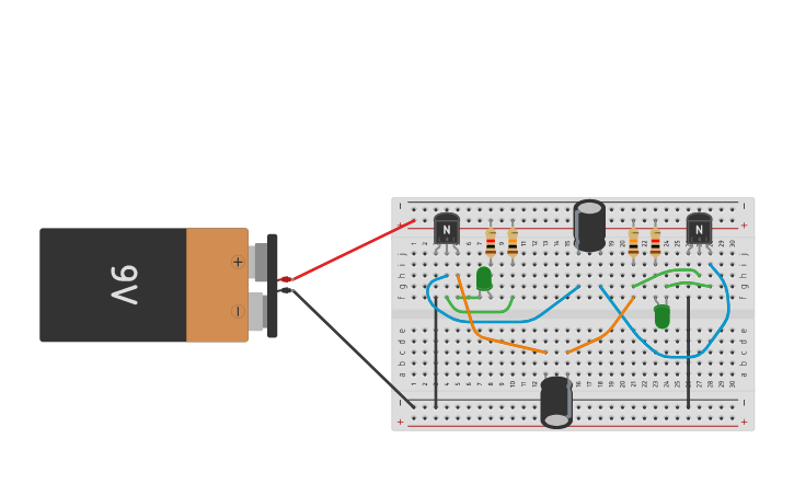 Circuit design Multivibrator - Tinkercad
