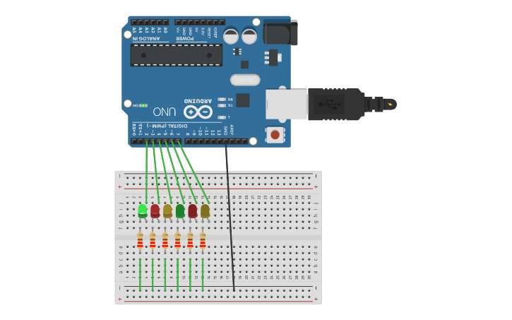 Circuit design 6 led - Tinkercad