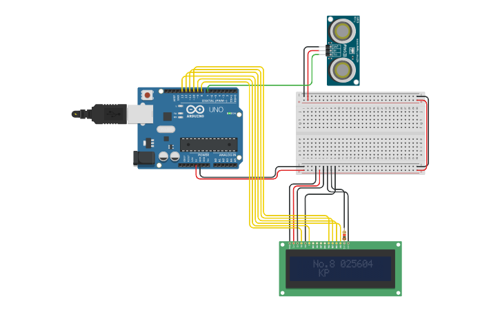 Circuit design Ultrasonic LCD - Tinkercad