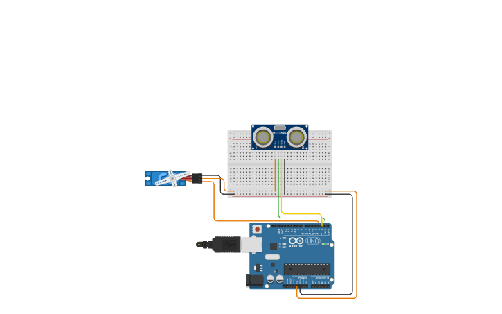 Circuit design Ultrasonic with Servo - Tinkercad
