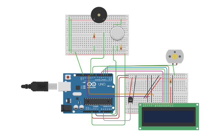 Circuit design Temperature +gas sensor - Tinkercad