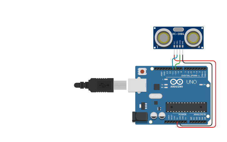 Circuit design Ultrasonic Sensor with Arduino - Tinkercad