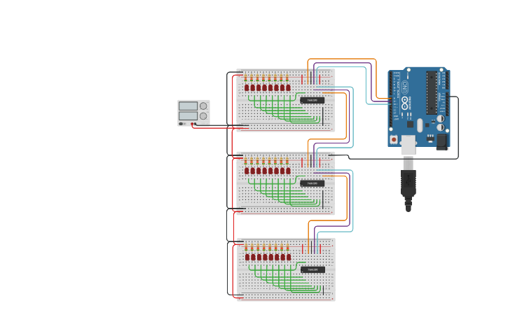 Circuit design 74H595 Schieberegister - Tinkercad