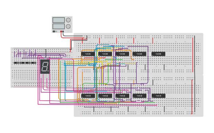 Circuit design BCD to 7 Segment display with Gates - Tinkercad