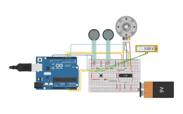 Circuit design DC Motor Control using Force Sensors - Tinkercad