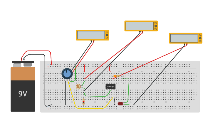 Circuit design LDR AmpOp 741 - Tinkercad