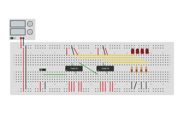 Circuit design 4-bit counter - Tinkercad