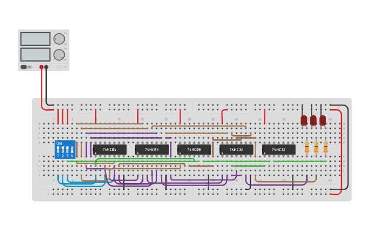 Circuit design AST 122 - PATIGDAS - BIT 1-B - PROJECT 01 - DECODER USING LEDS - Tinkercad
